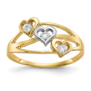 icecarats 10k yellow gold triple heart love 3 stone cubic zirconia cz ring size 6