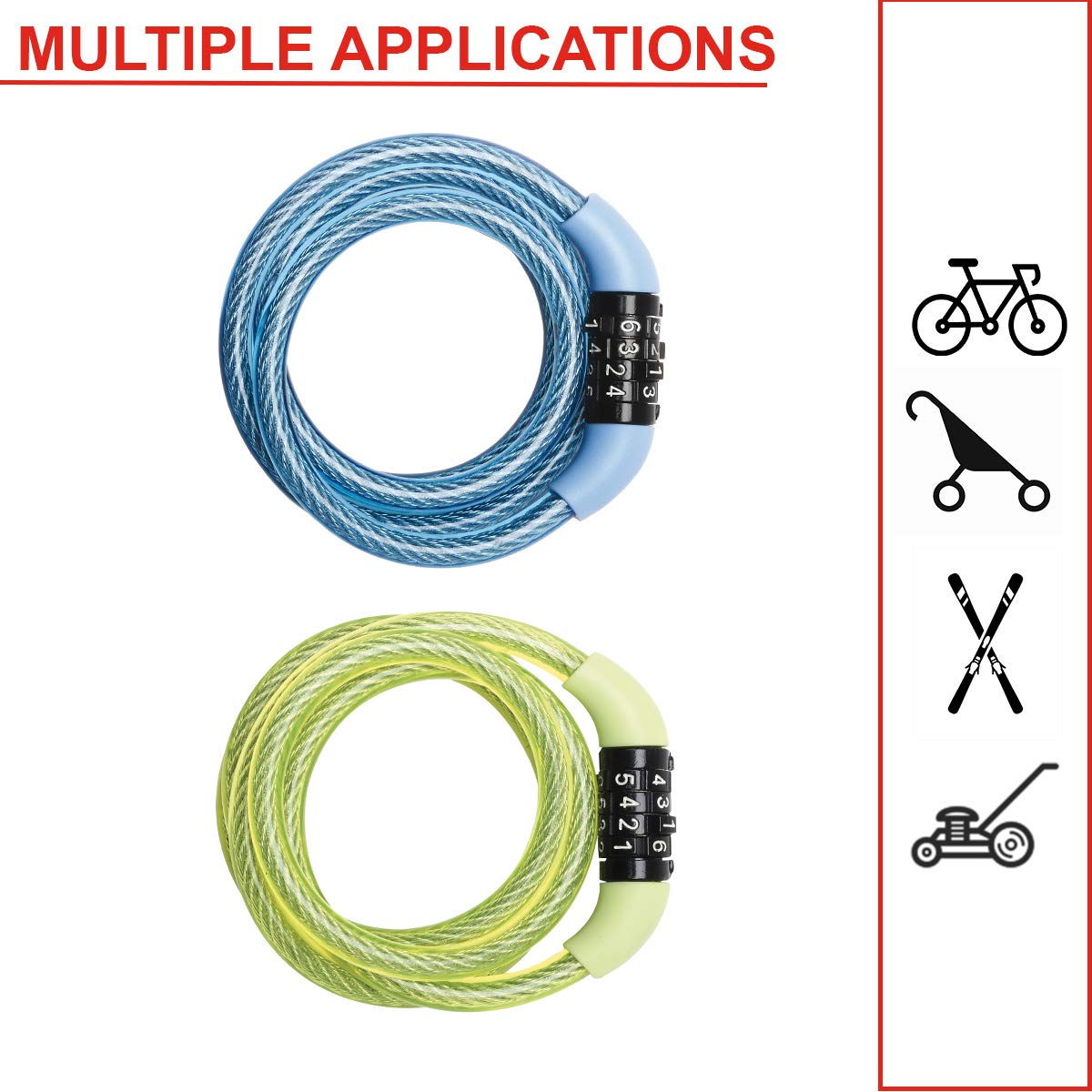 MASTER LOCK Bike Lock Cable [Combination] [1,2 m Coiling Cable] [Outdoor] [Random Color] 8143EURDPROCOL - Ideal for Bike, Electric Bike, Skateboards, Strollers, Lawnmowers and other Outdoor Equipments