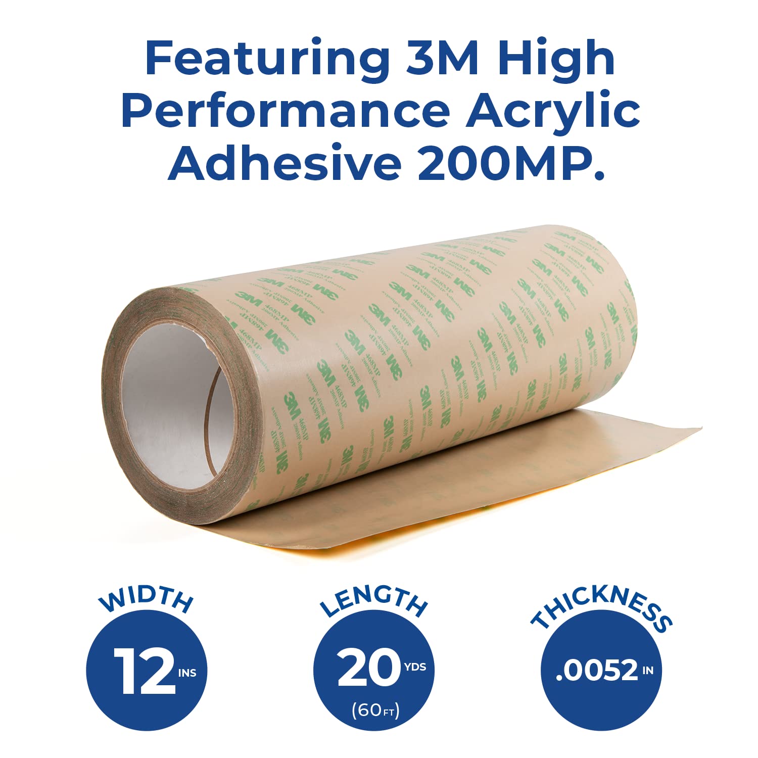 3M Adhesive Transfer Tape 468MP Heavy Duty-Adhesive (12 in x 20yds) Assemble, Bond, Laminate