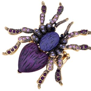 Alilang Stretchy Golden Tone Purple Rhinestones Heart Spider Tarantula Ring