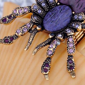 Alilang Stretchy Golden Tone Purple Rhinestones Heart Spider Tarantula Ring