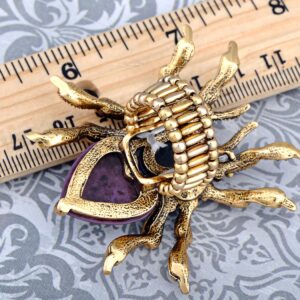 Alilang Stretchy Golden Tone Purple Rhinestones Heart Spider Tarantula Ring