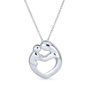 family parent new mother mom loving son child daughter heart shaped pendant necklace for women .925 sterling silver