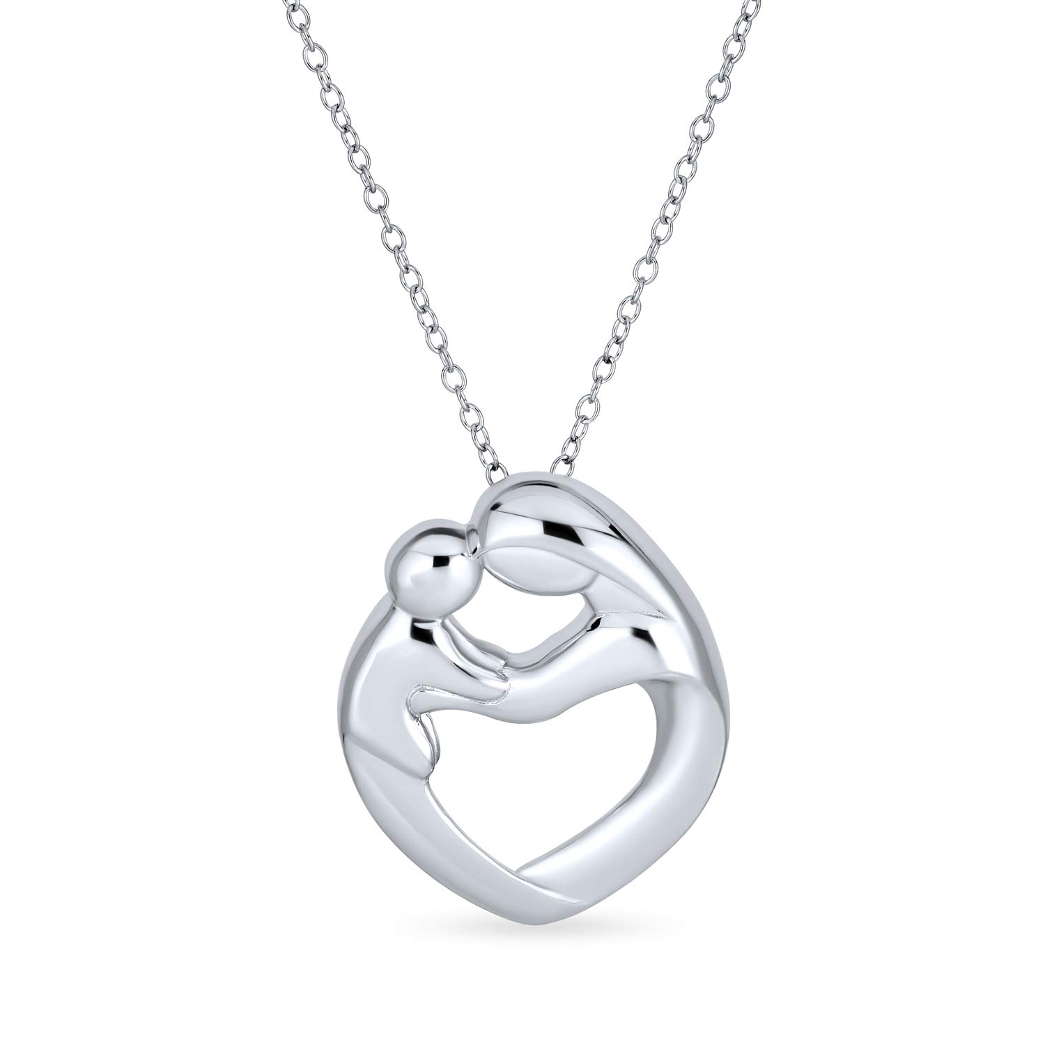 Family Parent New Mother Mom Loving Son Child Daughter Heart Shaped Pendant Necklace For Women .925 Sterling Silver