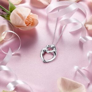 Family Parent New Mother Mom Loving Son Child Daughter Heart Shaped Pendant Necklace For Women .925 Sterling Silver