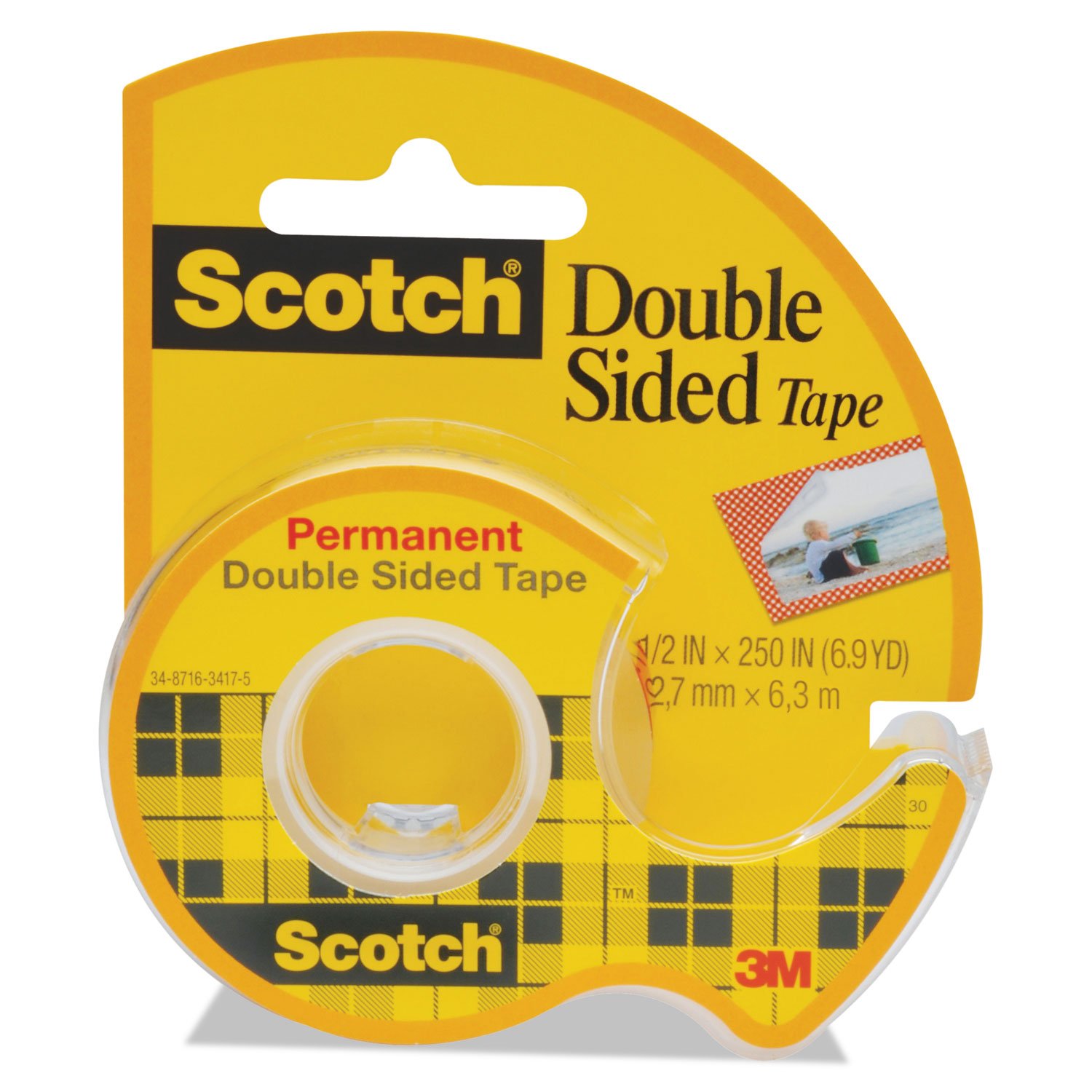 Scotch 136 Double-Sided Tape,w/Dispenser,Permanent,1/2-Inch x250-Inch,CL