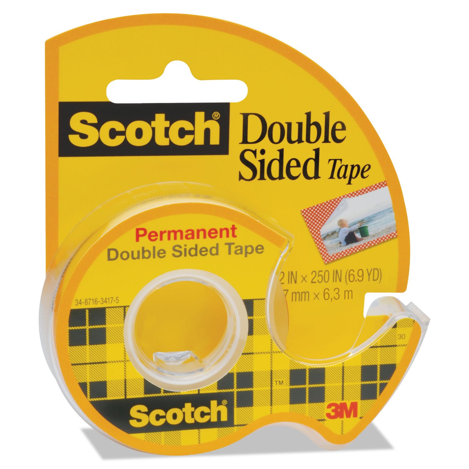 Scotch 136 Double-Sided Tape,w/Dispenser,Permanent,1/2-Inch x250-Inch,CL