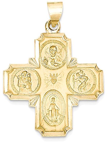 IceCarats 14K Yellow Gold Four Way Holy Cross Religious Medal Necklace Christian Pendant Scapular Charm 34mm x 24.5mm Only