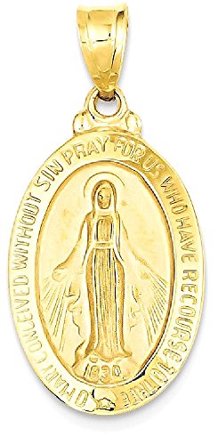 IceCarats 14K Yellow Gold Our Lady of Miraculous Medal Blessed Virgin Mary Necklace Charm Pendant 29mm x 14.5mm Only