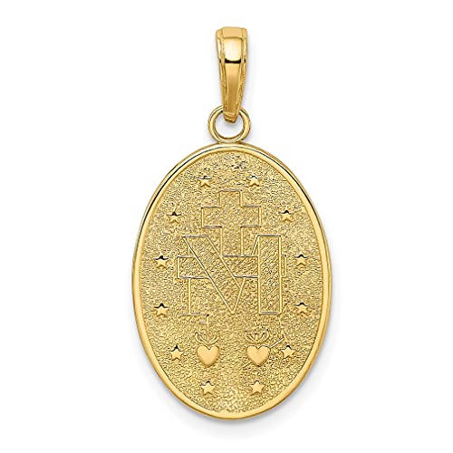 IceCarats 14K Yellow Gold Our Lady of Miraculous Medal Blessed Virgin Mary Necklace Charm Pendant 29mm x 14.5mm Only