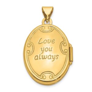 IceCarats 14K Yellow Gold Love You Always Reversible Personalized Photo Locket Necklace Charm Pendant 28.25mm x 17mm Only