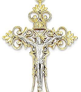 IceCarats 14K Two Tone Gold Large Lacy Edge Inri Lord Jesus Christ Crucifix Holy Cross Necklace Religious Pendant Charm 43mm x 22mm Only