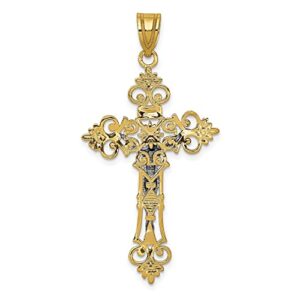 IceCarats 14K Two Tone Gold Large Lacy Edge Inri Lord Jesus Christ Crucifix Holy Cross Necklace Religious Pendant Charm 43mm x 22mm Only