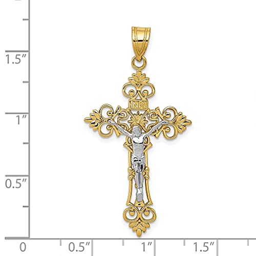 IceCarats 14K Two Tone Gold Large Lacy Edge Inri Lord Jesus Christ Crucifix Holy Cross Necklace Religious Pendant Charm 43mm x 22mm Only