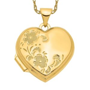 icecarats 14k yellow gold heart love shaped flower locket necklace charm pendant 23mm x 18mm only