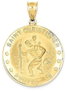 icecarats 14k yellow gold saint christopher medal patron of travelers athletes protection necklace christian religious pendant faith charm 35mm x 25mm only