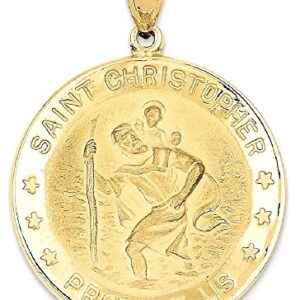 IceCarats 14K Yellow Gold Saint Christopher Medal Patron of Travelers Athletes Protection Necklace Christian Religious Pendant Faith Charm 35mm x 25mm Only