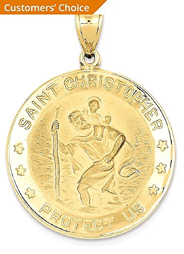 IceCarats 14K Yellow Gold Saint Christopher Medal Patron of Travelers Athletes Protection Necklace Christian Religious Pendant Faith Charm 35mm x 25mm Only