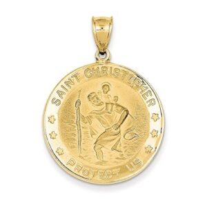 IceCarats 14K Yellow Gold Saint Christopher Medal Patron of Travelers Athletes Protection Necklace Christian Religious Pendant Faith Charm 35mm x 25mm Only