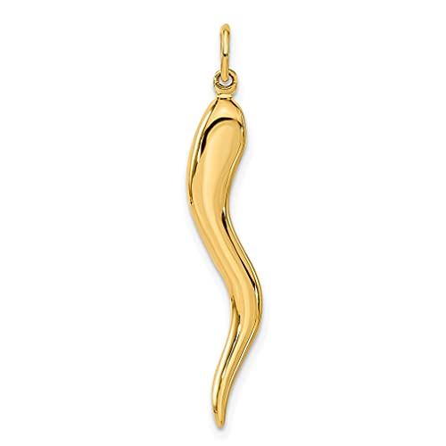 IceCarats 14K Yellow Gold Large Cornicello Italian Horn Necklace Lucky Protection Amulet Pendant Chilli Pepper Charm 41mm x 5mm Only