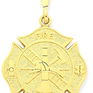 IceCarats 14K Yellow Gold Fire Department FD Fireman Necklace Firefighter Pendant Rescue Charm 34mm x 19.5mm Only