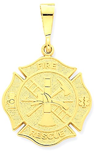 IceCarats 14K Yellow Gold Fire Department FD Fireman Necklace Firefighter Pendant Rescue Charm 34mm x 19.5mm Only