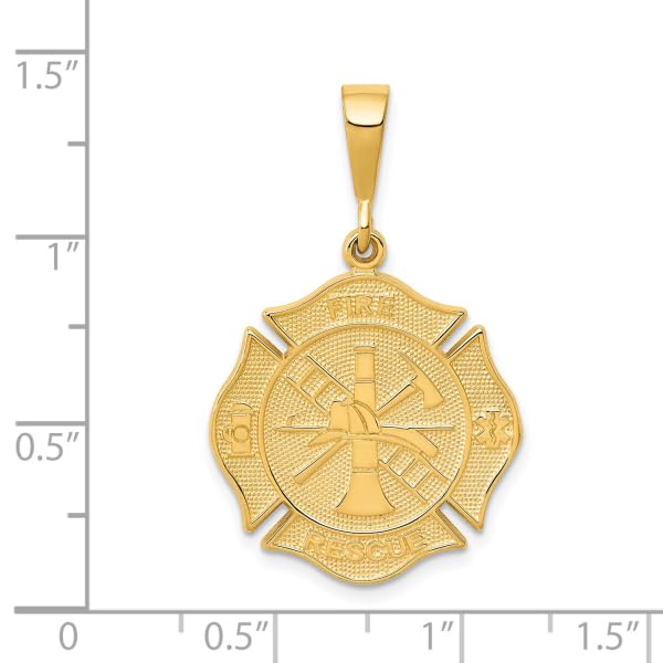 IceCarats 14K Yellow Gold Fire Department FD Fireman Necklace Firefighter Pendant Rescue Charm 34mm x 19.5mm Only