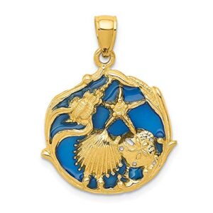 icecarats 14k yellow gold blue shell necklace charm pendant acrylic only