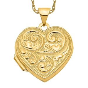 icecarats 14k yellow gold love you always heart personalized photo locket necklace charm pendant 24mm x 18.75mm only