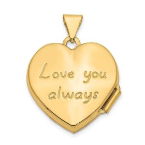 IceCarats 14K Yellow Gold Love You Always Heart Personalized Photo Locket Necklace Charm Pendant 24mm x 18.75mm Only