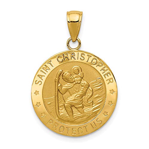 IceCarats 14K Yellow Gold Saint Christopher Medal Patron of Travelers Athletes Protection Necklace Christian Religious Pendant Faith Charm 28mm x 19mm Only