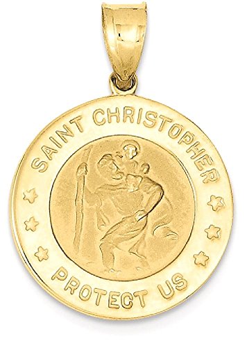 IceCarats 14K Yellow Gold Saint Christopher Medal Patron of Travelers Athletes Protection Necklace Christian Religious Pendant Faith Charm 28mm x 19mm Only