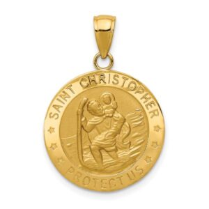 IceCarats 14K Yellow Gold Saint Christopher Medal Patron of Travelers Athletes Protection Necklace Christian Religious Pendant Faith Charm 28mm x 19mm Only