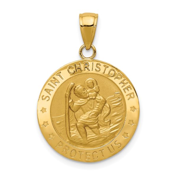 IceCarats 14K Yellow Gold Saint Christopher Medal Patron of Travelers Athletes Protection Necklace Christian Religious Pendant Faith Charm 28mm x 19mm Only