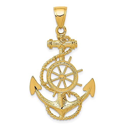 IceCarats 14K Yellow Gold Large Anchor Mariner Wheel Necklace Nautical Charm Pendant 40mm x 24mm Only