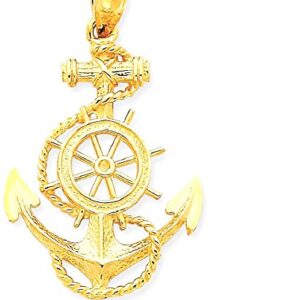 IceCarats 14K Yellow Gold Large Anchor Mariner Wheel Necklace Nautical Charm Pendant 40mm x 24mm Only