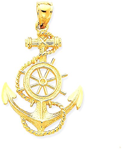 IceCarats 14K Yellow Gold Large Anchor Mariner Wheel Necklace Nautical Charm Pendant 40mm x 24mm Only