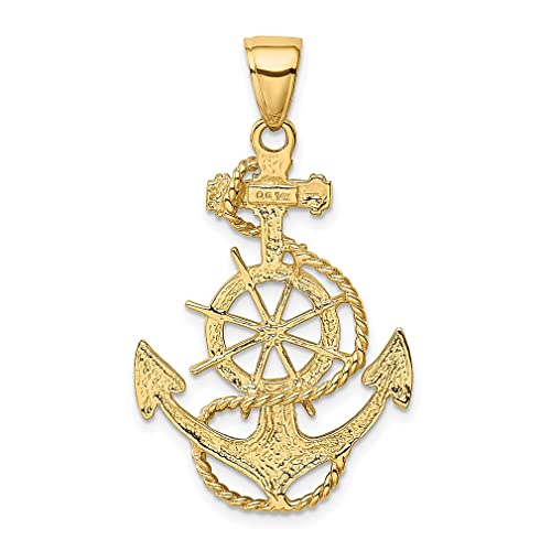 IceCarats 14K Yellow Gold Large Anchor Mariner Wheel Necklace Nautical Charm Pendant 40mm x 24mm Only