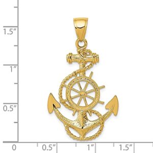 IceCarats 14K Yellow Gold Large Anchor Mariner Wheel Necklace Nautical Charm Pendant 40mm x 24mm Only