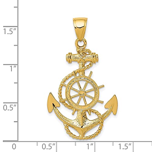 IceCarats 14K Yellow Gold Large Anchor Mariner Wheel Necklace Nautical Charm Pendant 40mm x 24mm Only