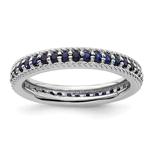 IceCarats 925 Sterling Silver Created Blue Sapphire Eternity Stackable Ring Gemstone Band September Birthstone Jewelry Size 8