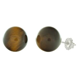 trustmark 925 sterling silver 10mm natural brown tigers eye ball stud post earrings