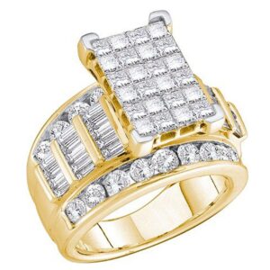 Dazzlingrock Collection 14kt Yellow Gold Womens Princess Diamond Cluster Bridal Wedding Engagement Ring 2.00 ctw