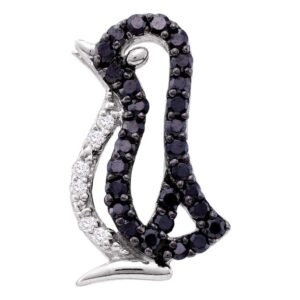 dazzlingrock collection 10kt white gold womens round black color enhanced diamond penguin bird animal pendant 1/6 ctw