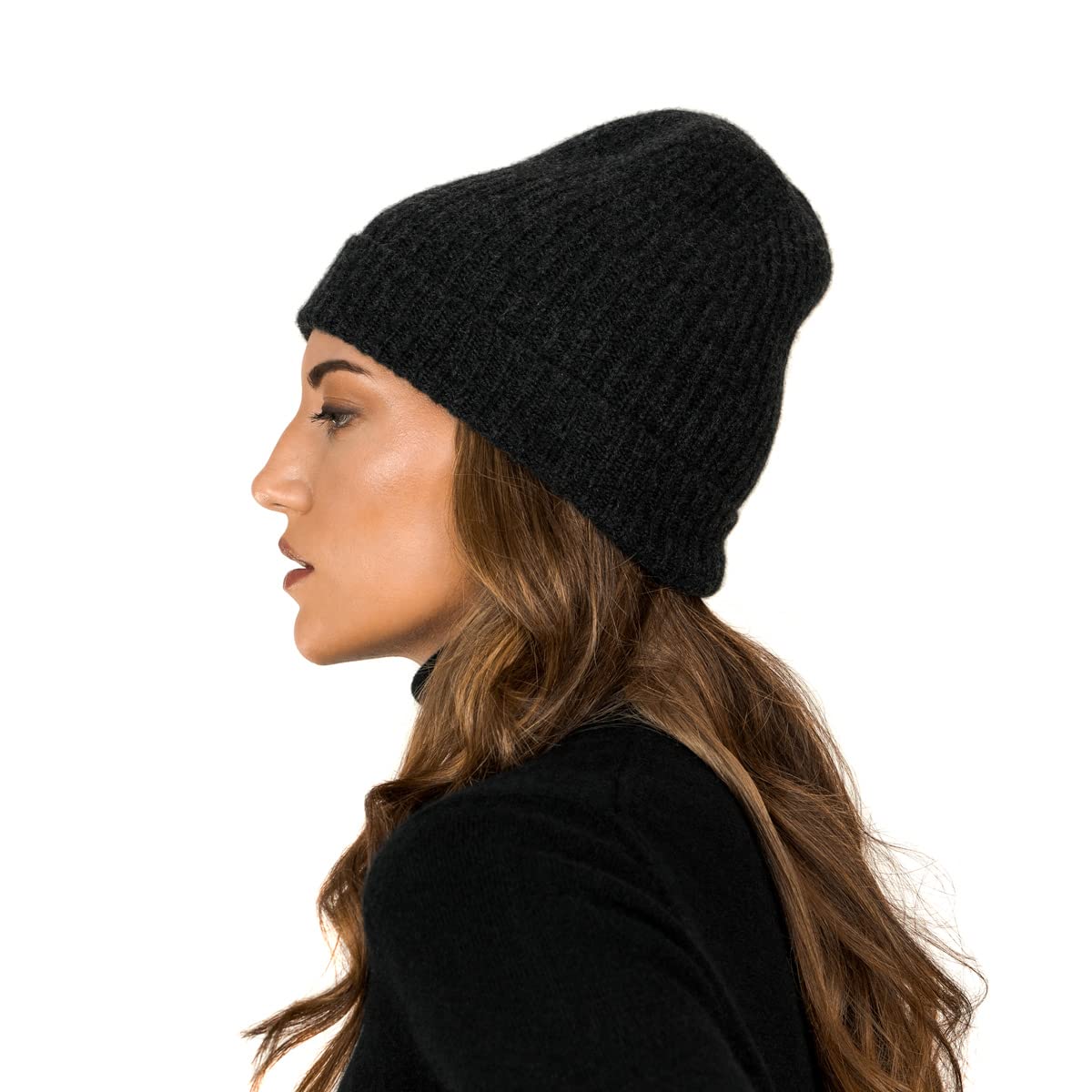 100% Cashmere Unisex Beanie Hat, Charcoal