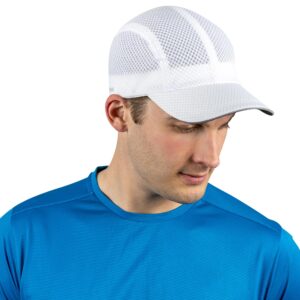 trailheads performance mens running hat - lightweight, quick dry workout hats for men - athletic sports cap for tennis, gym white