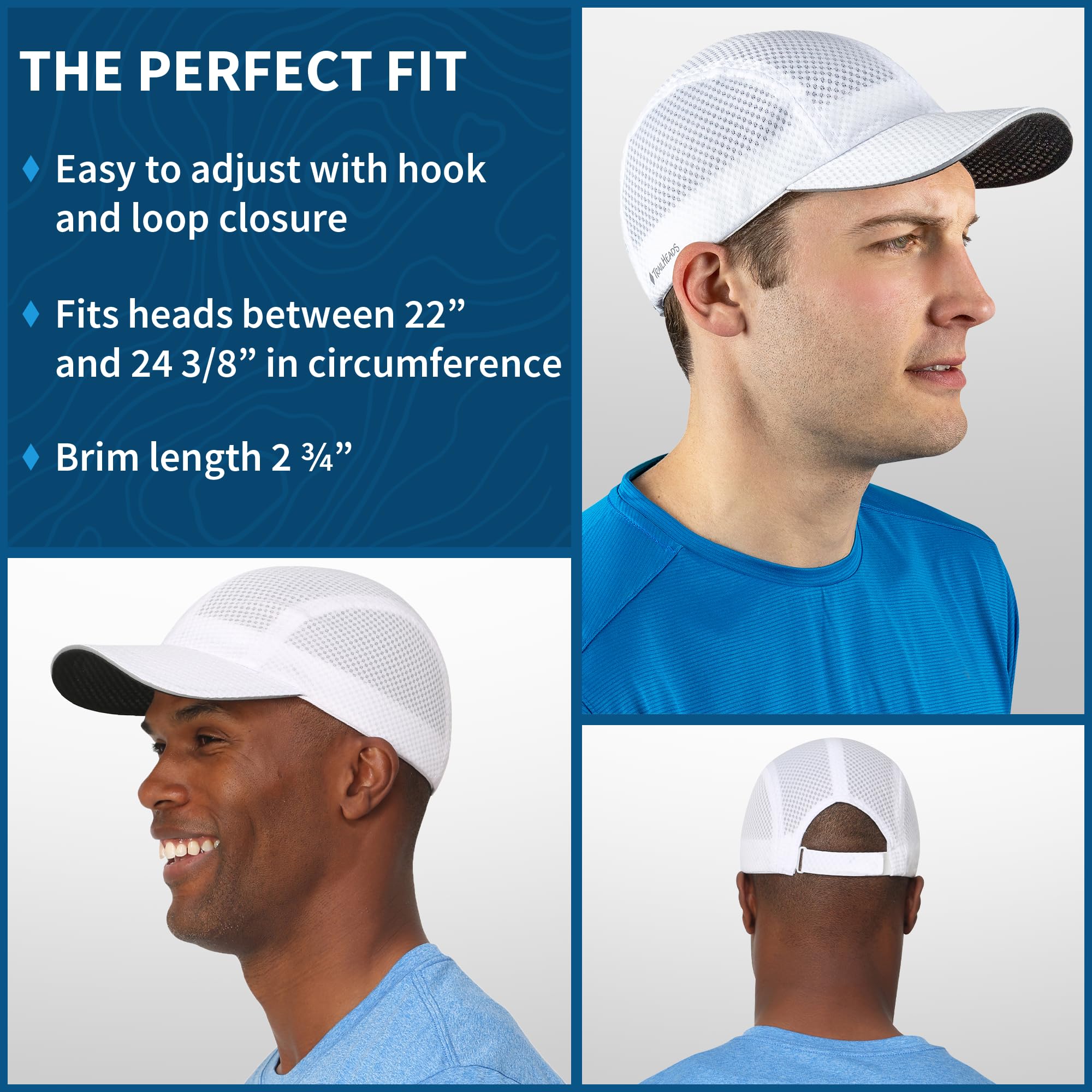 TrailHeads Performance Mens Running Hat - Lightweight, Quick Dry Workout Hats for Men - Athletic Sports Cap for Tennis, Gym White