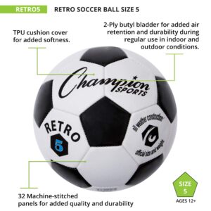 Champion Sports Retro Soccer Ball, Size 5 , Black/White