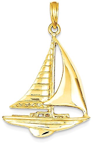 IceCarats 14K Yellow Gold Sailboat Necklace Charm Pendant 33mm x 20mm Only