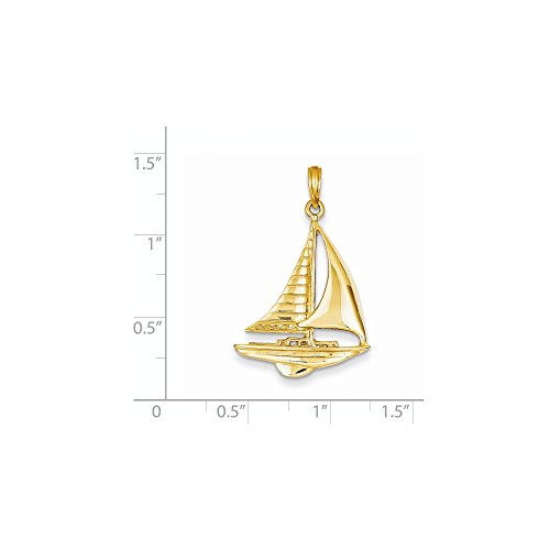 IceCarats 14K Yellow Gold Sailboat Necklace Charm Pendant 33mm x 20mm Only